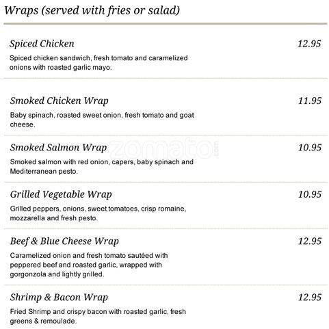 Menu at Jac's Bistro restaurant, Oakville