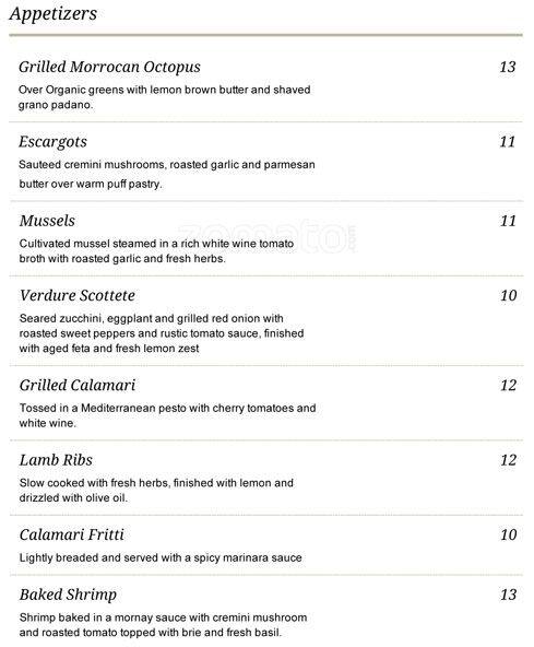 Menu at Jac's Bistro restaurant, Oakville