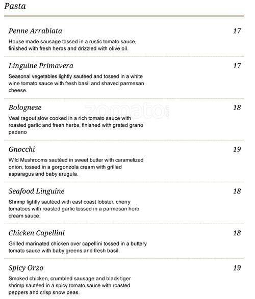 Menu at Jac's Bistro restaurant, Oakville