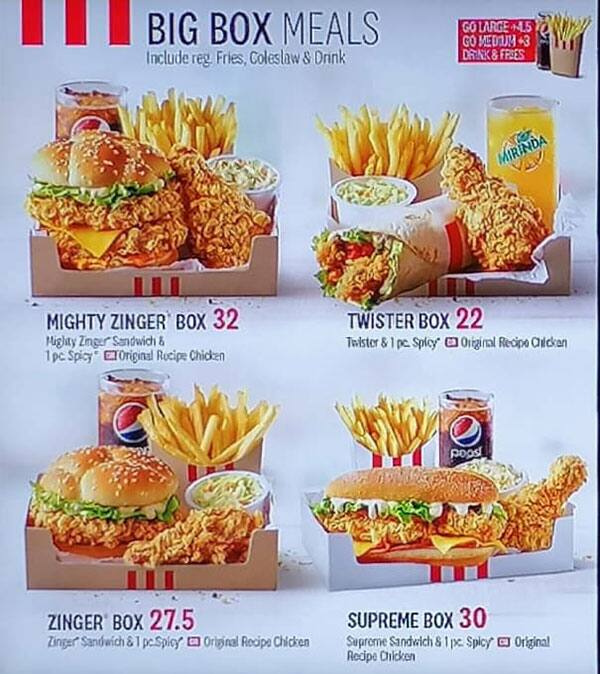 Menu at KFC, Al Ain, Opposite Aster Pharmacy