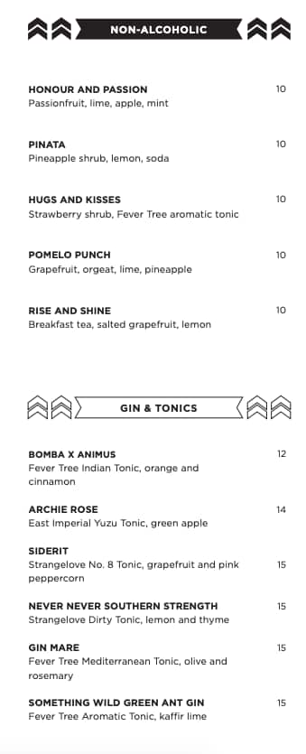Menu at Bomba Rooftop pub & bar, Melbourne, 103 Lonsdale St