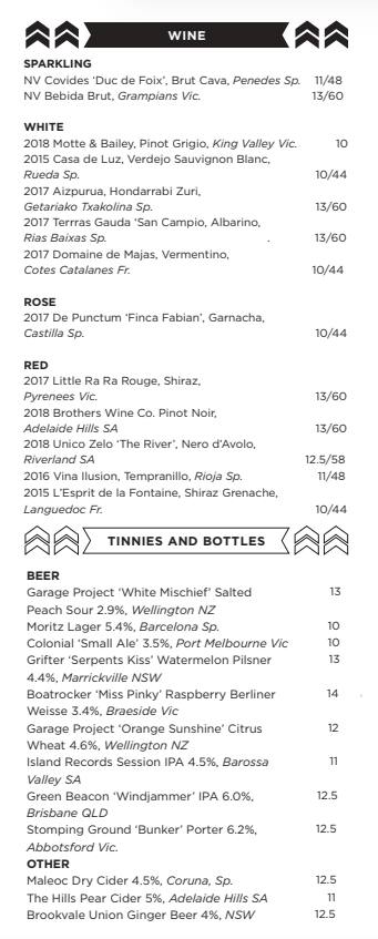 Menu at Bomba Rooftop pub & bar, Melbourne, 103 Lonsdale St