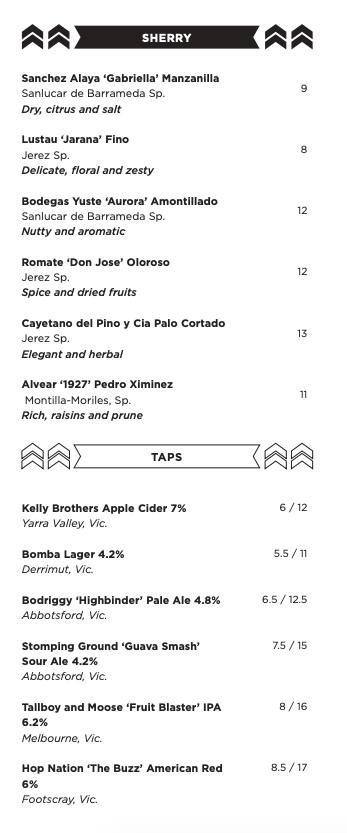 Menu at Bomba Rooftop pub & bar, Melbourne, 103 Lonsdale St