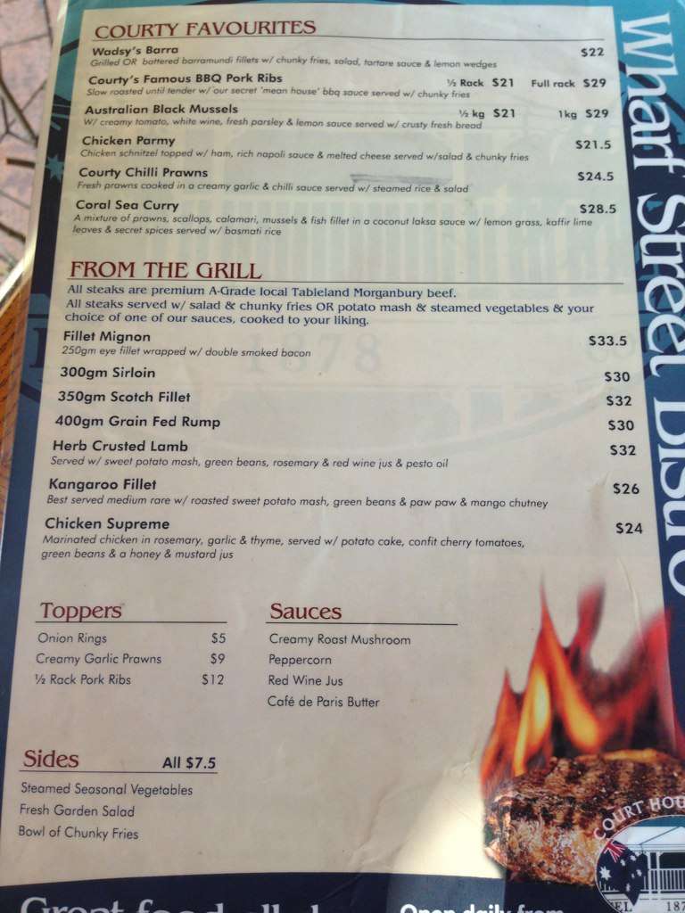 Menu at Courthouse Hotel pub & bar, Port Douglas