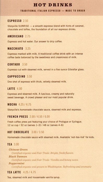 Menu at Storyville Coffee Company cafe, Bainbridge Island, Coppertop ...