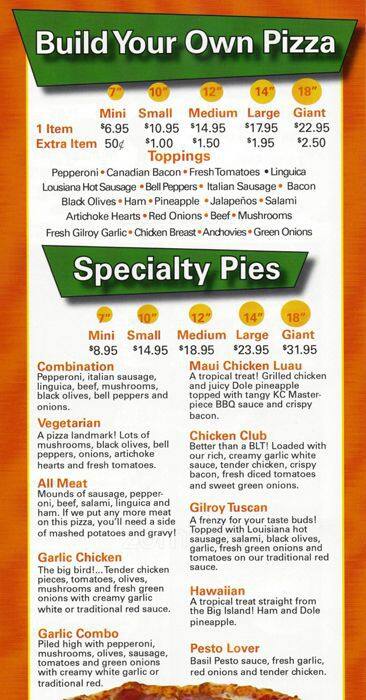 Menu at Five Star Pizza restaurant, Menlo Park