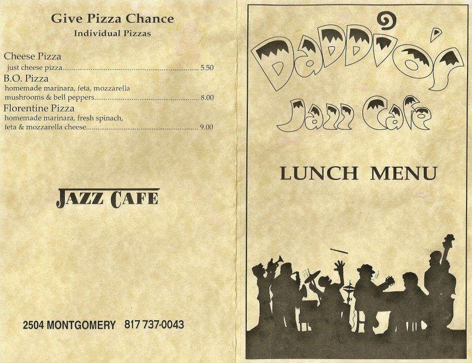 Menu at Jazz Cafe, Fort Worth
