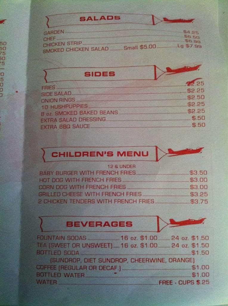 Menu at Flying Pig BBQ, Shelby