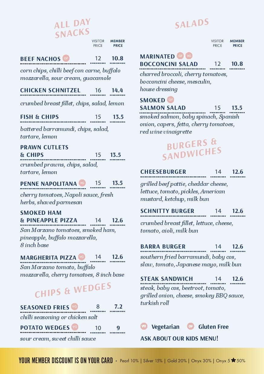 Menu at Canterbury-Hurlstone Park RSL Club, Hurlstone Park