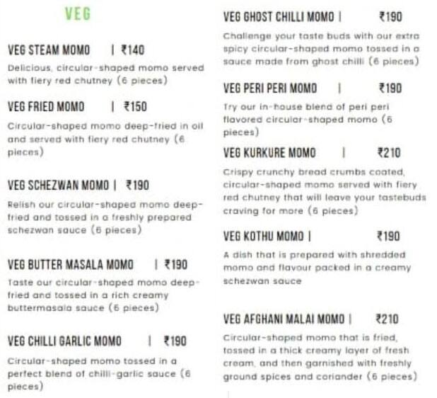 Menu of Lah Momo, Jayanagar, Bangalore