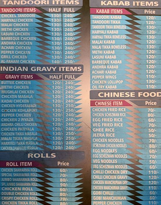 Menu of Malik's Kitchen, RT Nagar, Bangalore