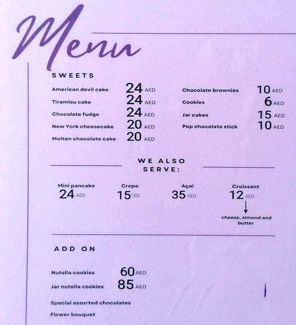 Menu of Basket Of Lavender, Mussafah Shabiya, Abu Dhabi