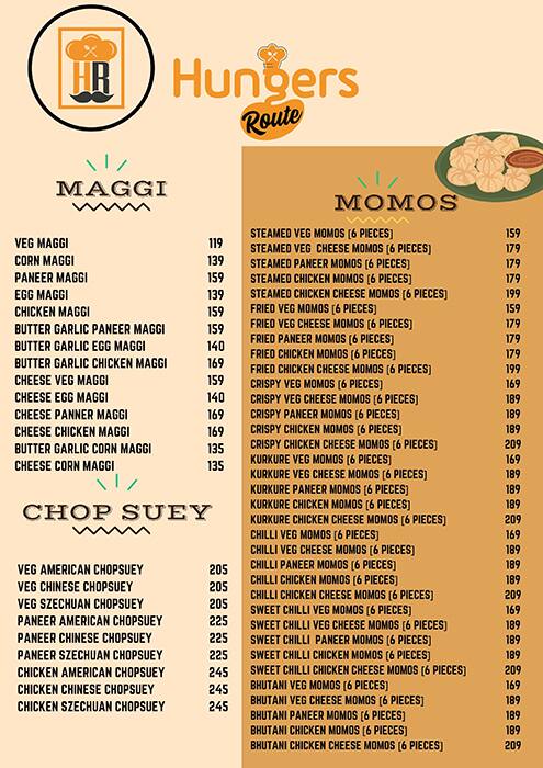 Menu at Hungers Route, Hyderabad, D.no 1-73/JH/103/p Ground floor