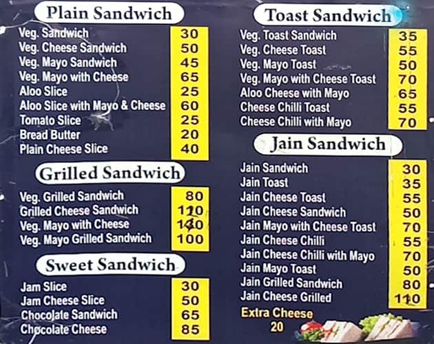 Menu of Rahul Sandwich, Mazgaon, Mumbai