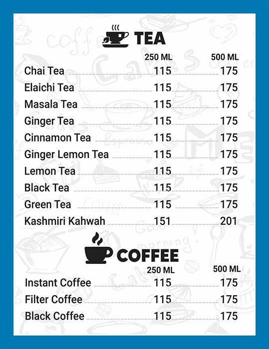 Menu of Tea Day, International Airport, Bangalore