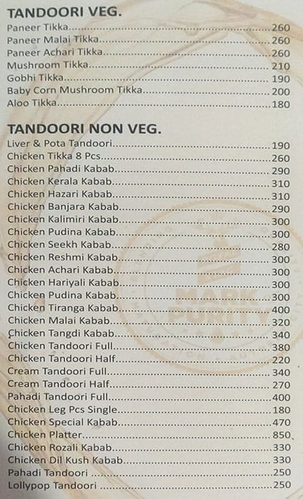 Menu at Hotel california, Thane