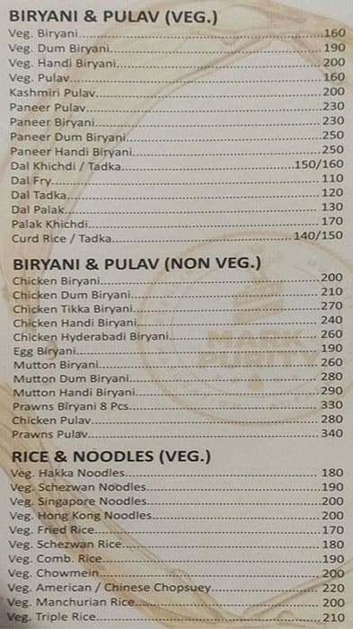 Menu at Hotel california, Thane