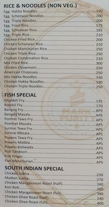 Menu at Hotel california, Thane
