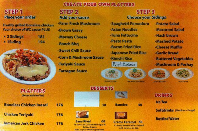 Menu at World Chicken restaurant, Makati, 254 Courtyard Dr