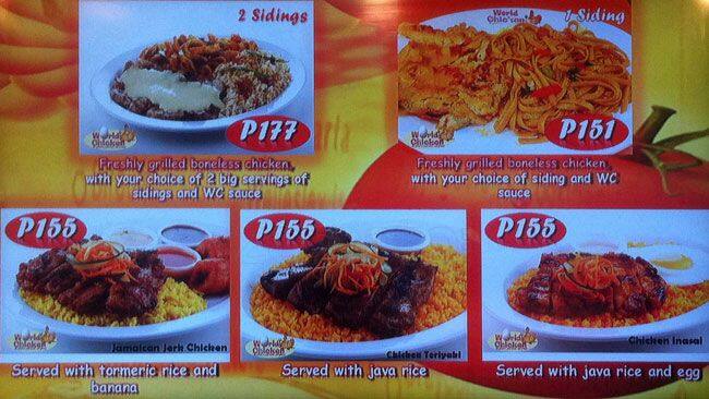 Menu at World Chicken restaurant, Makati, 254 Courtyard Dr