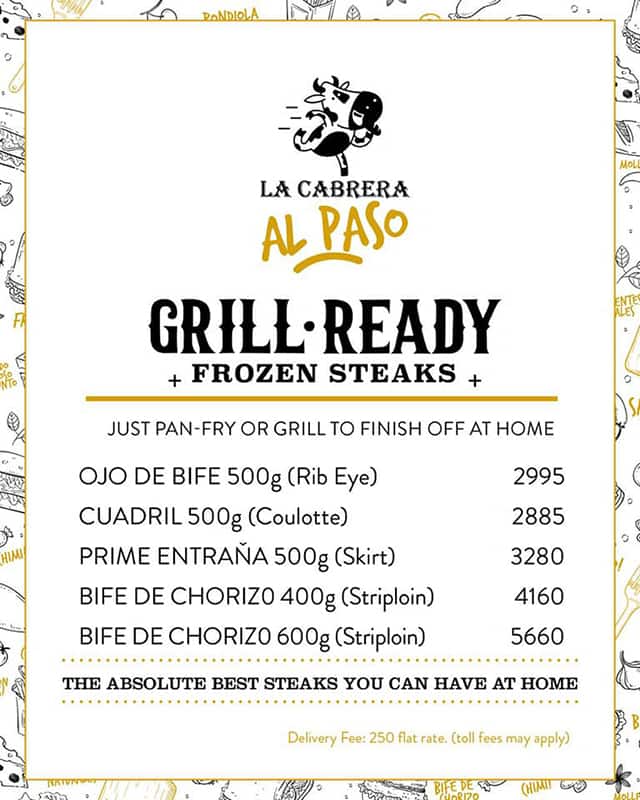 Menu at La Cabrera restaurant, Makati, H23G+46M