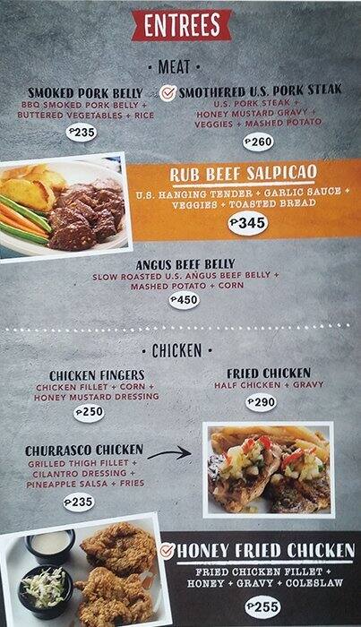 Menu at RUB restaurant, Quezon City