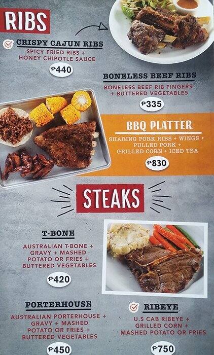 Menu at RUB restaurant, Quezon City