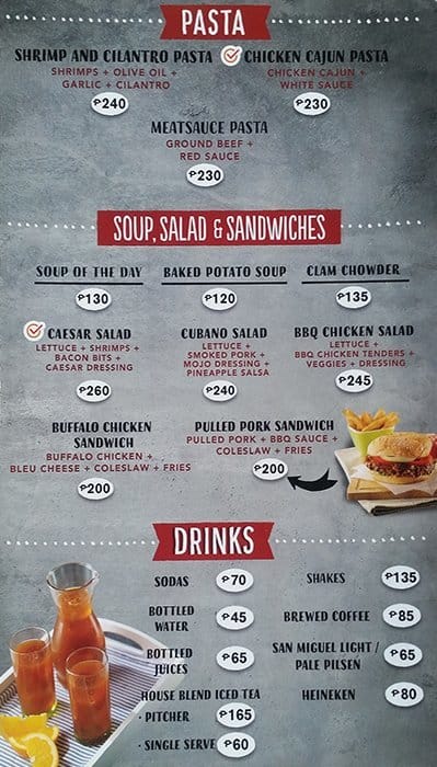 Menu at RUB restaurant, Quezon City