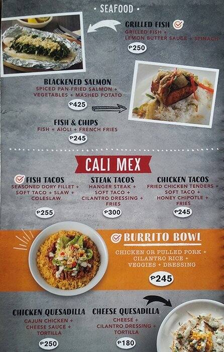 Menu at RUB restaurant, Quezon City