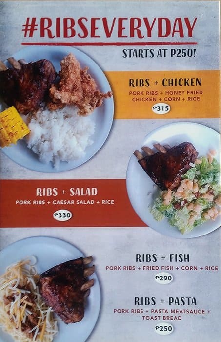 Menu at RUB restaurant, Quezon City