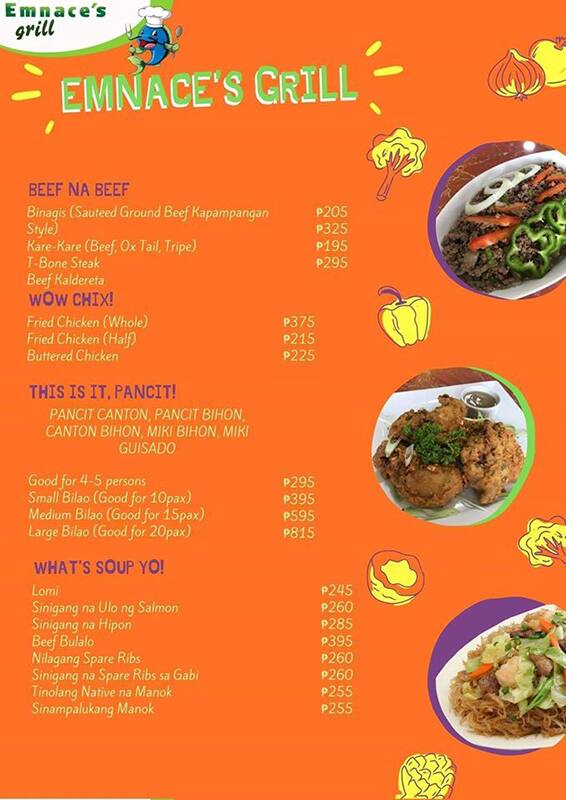 Menu at Emnaces Grille restaurant, Quezon City