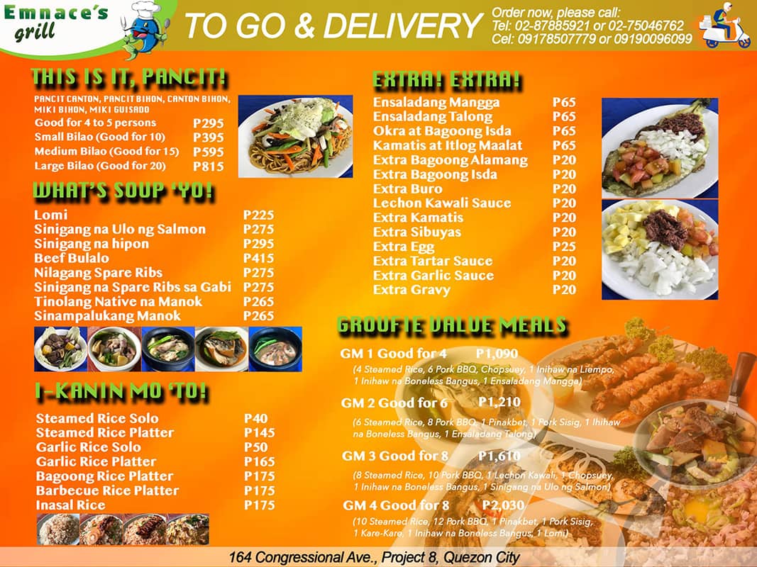 Menu at Emnaces Grille restaurant, Quezon City