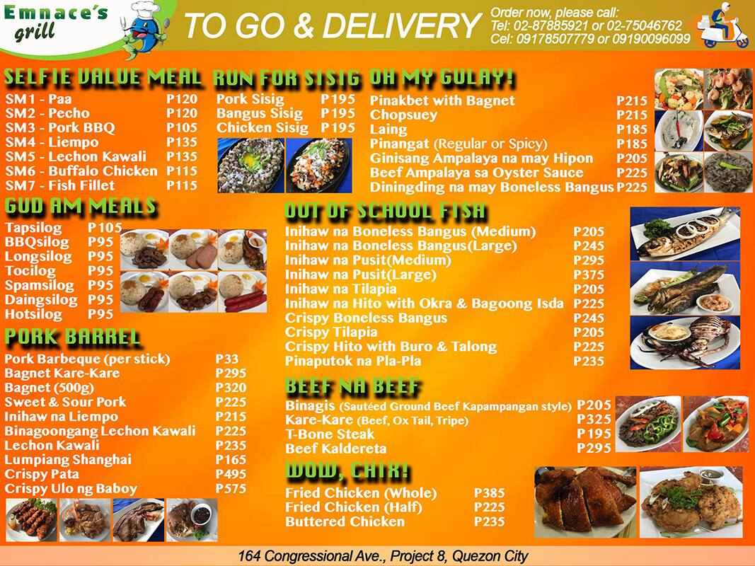 Menu at Emnaces Grille restaurant, Quezon City