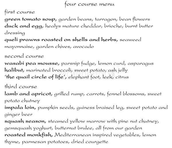 Menu at Saxon Sunday Brunch restaurant, Sandton
