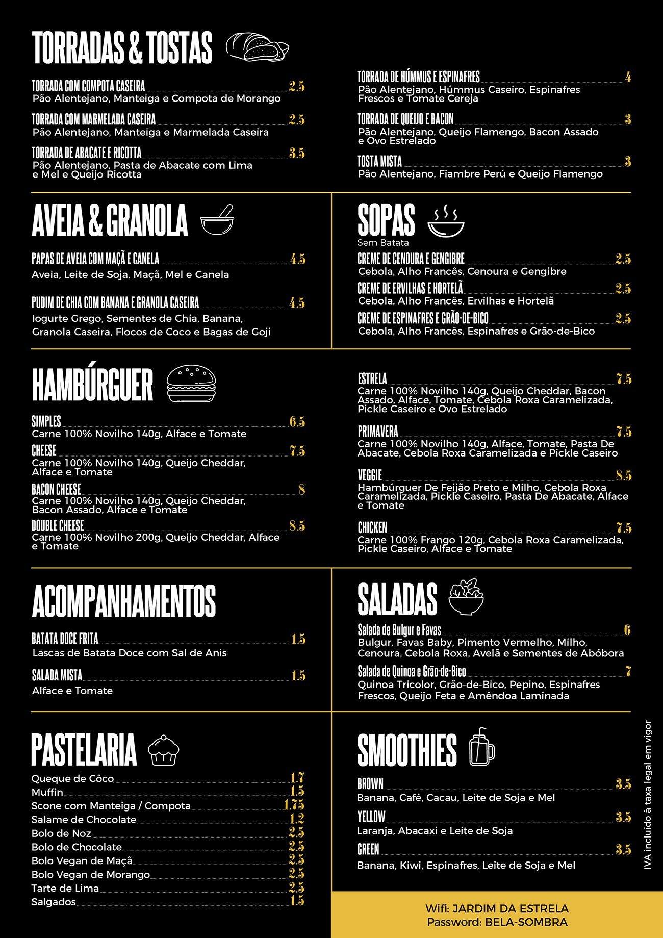 Menu at Banana Cafe, Lisbon