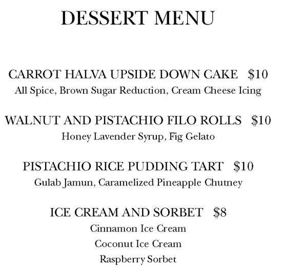 Menu at Diwan restaurant, Toronto, Aga Khan Museum