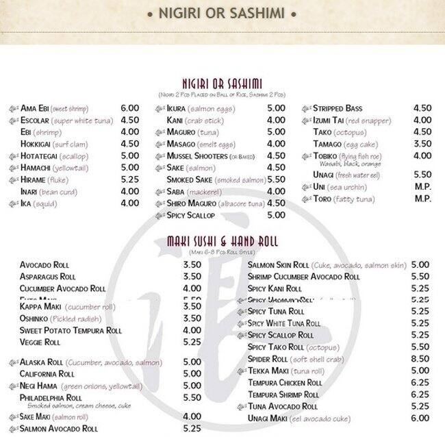 Menu at Ronin Restaurant, Dublin