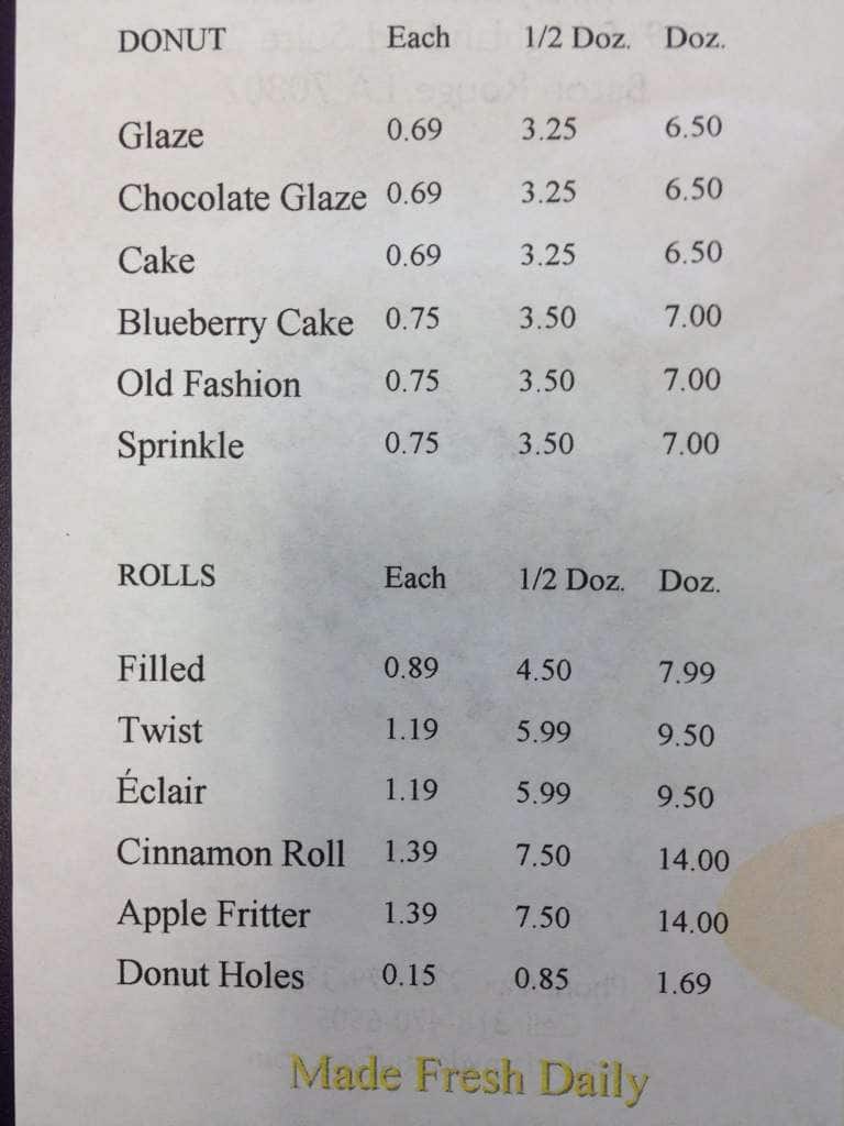 Menu at Crispy Donuts restaurant, Baton Rouge, Highland Rd