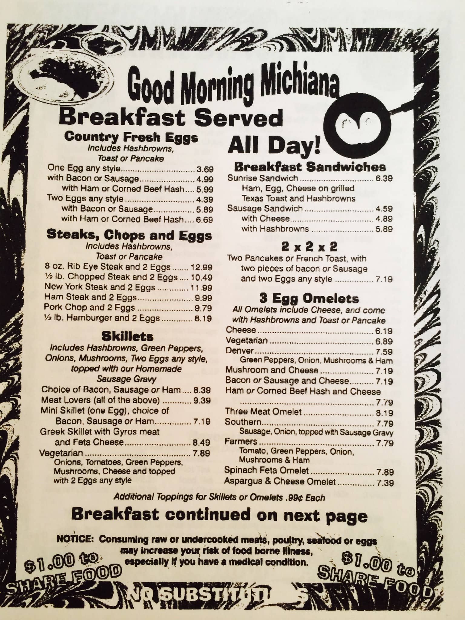 Menu at Howe restaurant, Howe, IN-9