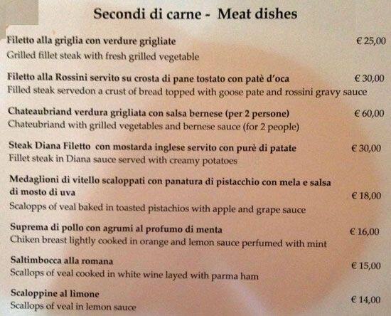 Carta de Ristorante Il Vineto, Roma, Via Vittorio Veneto