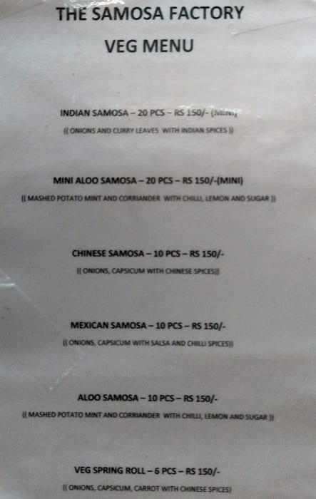 Menu at THE SAMOSA FACTORY ADYAR, Chennai