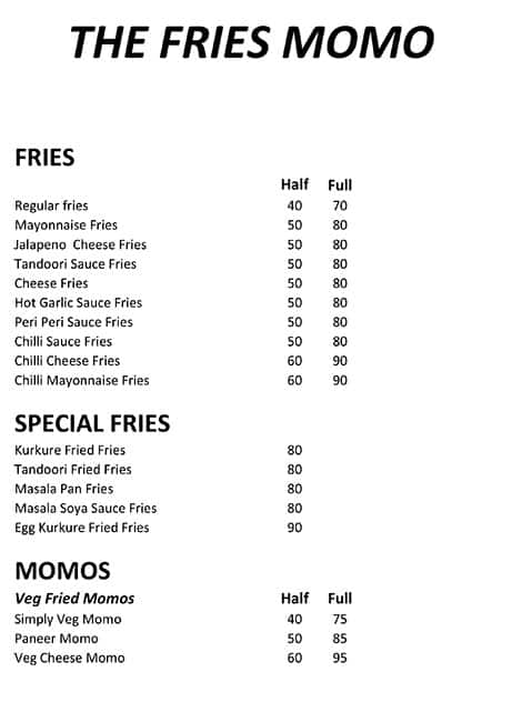 Menu at the fries momo, Thane