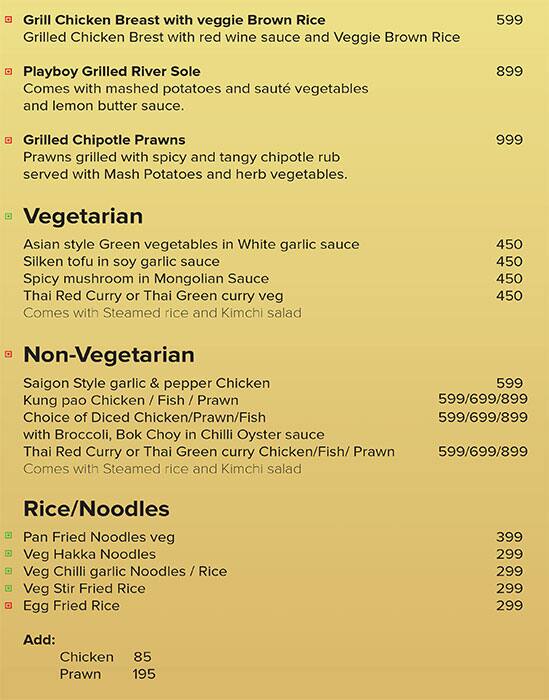 Menu at Playboy Club Chandigarh, Chandigarh, Floor 3