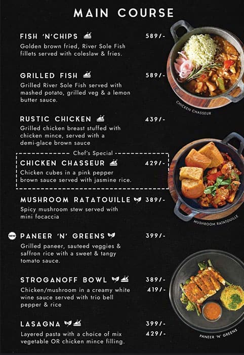Menu at Masson's, New Delhi
