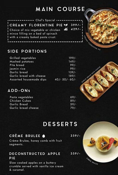 Menu at Masson's, New Delhi