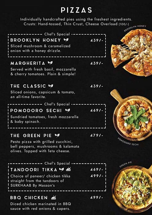 Menu at Masson's, New Delhi