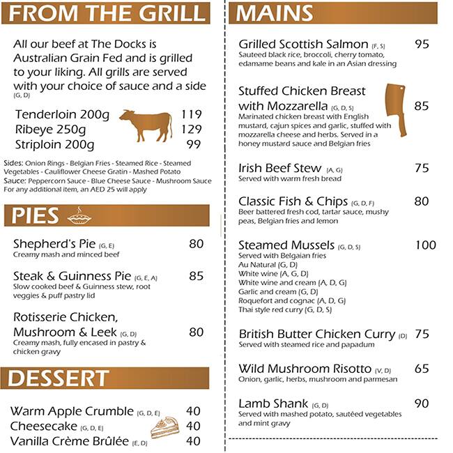 Menu at The Docks Gastropub, Dubai