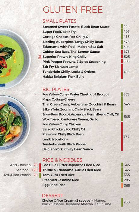 Menu at Foo Brigade Road, Bengaluru