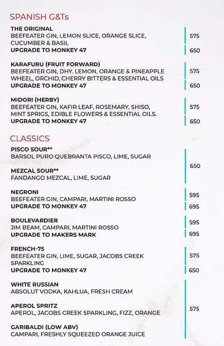 Menu at Foo Brigade Road, Bengaluru