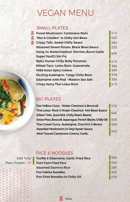 Menu at Foo Brigade Road, Bengaluru